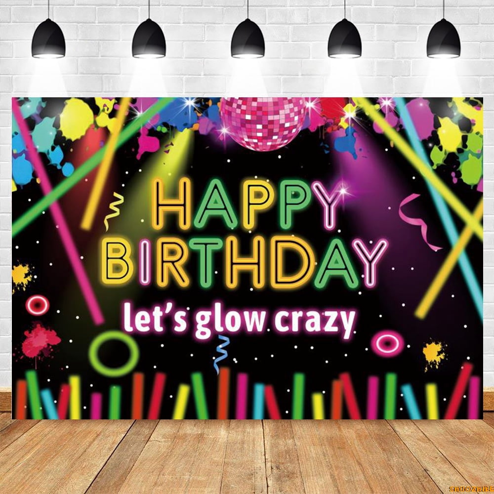 Glow Happy Birthday Background Neon Lights Brick Wall Baby Shower Kids ...