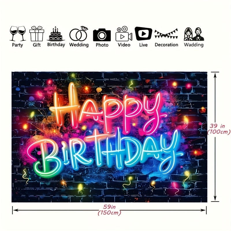 Glow Happy Birthday Background Neon glow splashed graffiti on a brick ...