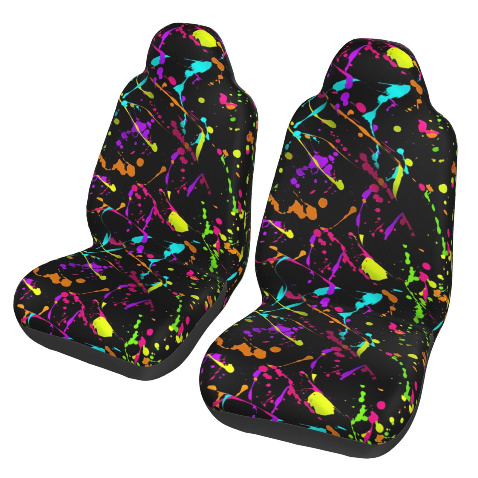 Glow In Dark Splatter Neon Car Seat Covers 2-Piece Set Universal Auto ...