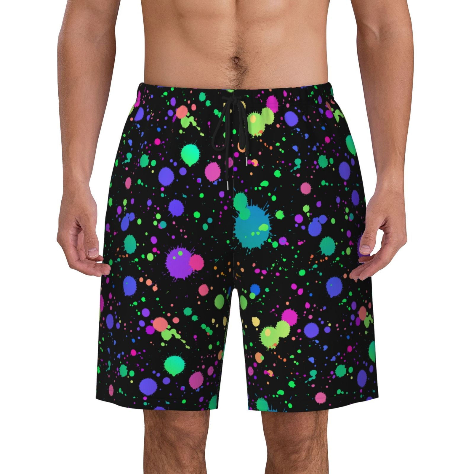 Glow In Dark Splatter Neon Men'S Beach Pants Quick Dry Short Swim ...