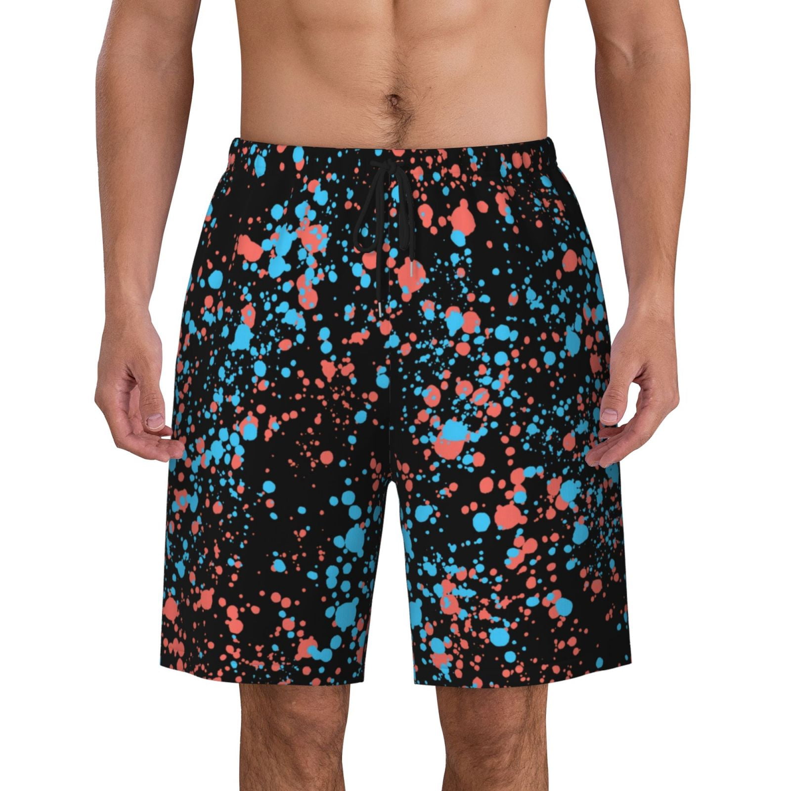 Glow In Dark Splatter Neon Mens Quick Dry Short Swim Trunks With Mesh