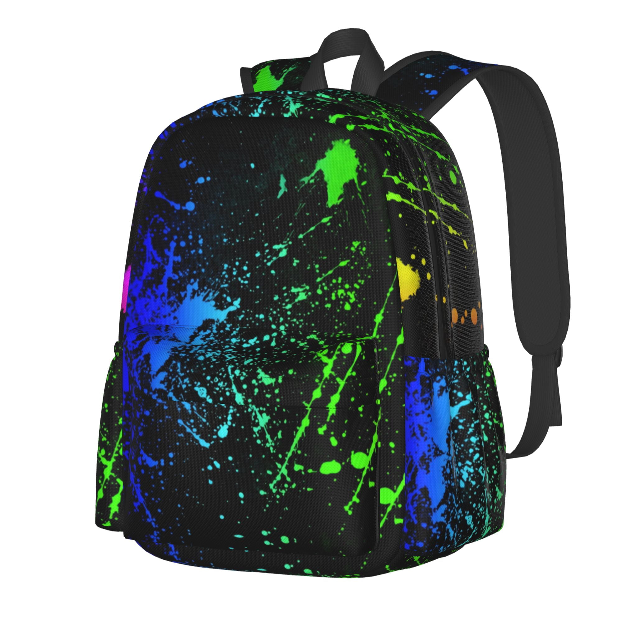 Glow In Dark Splatter Neon Multipurpose Backpack Lightweight School ...