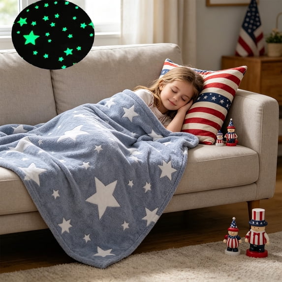 Glow In Dark Star Flannel Blanket, Red White Blue Soft Throw, Air ...