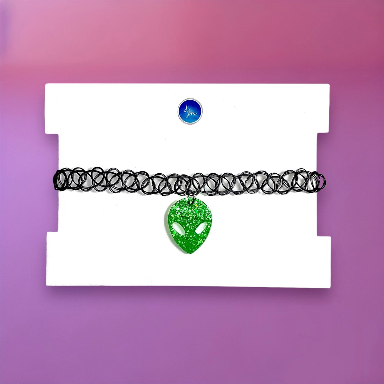 Glow In The Dark Alien Head Choker Necklace, 90s Black Stretch Choker ...