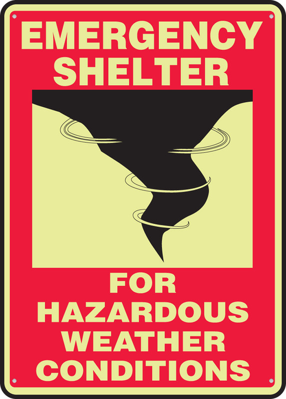 Glow In The Dark Safety Sign Emergency Shelter For Hazardous Weather ...