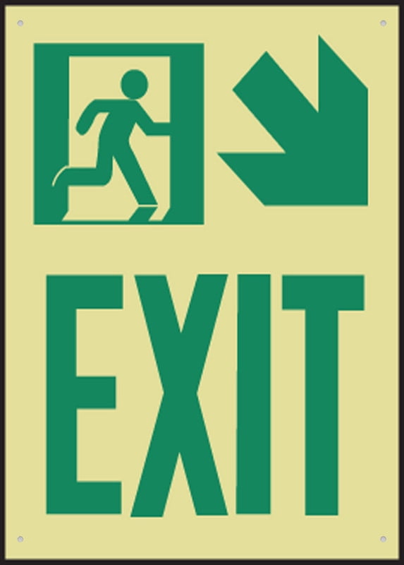 Glow In The Dark Safety Sign Exit Right Arrow Outdoor Metal Sign - 12 X ...