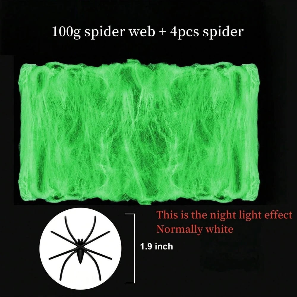 Glow-In-The-Dark Spider Web Set with Spiders, Fluorescent Expandable ...