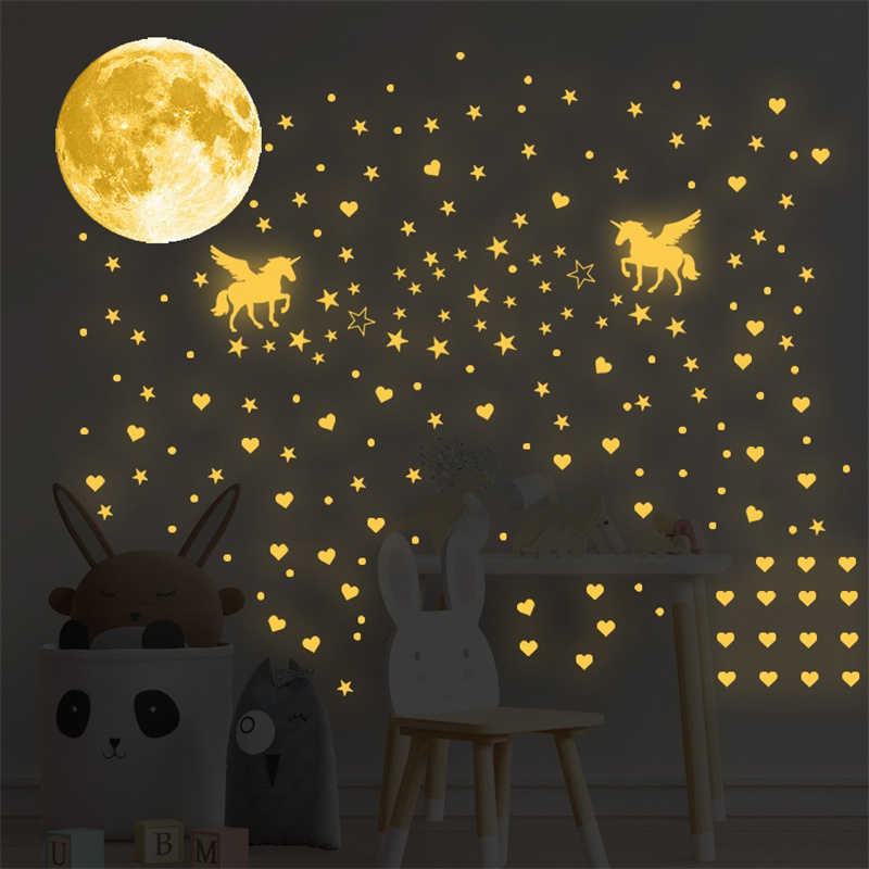 Glow In The Dark Wall Sticker Moon Star Universe Children Kids Bedroom ...