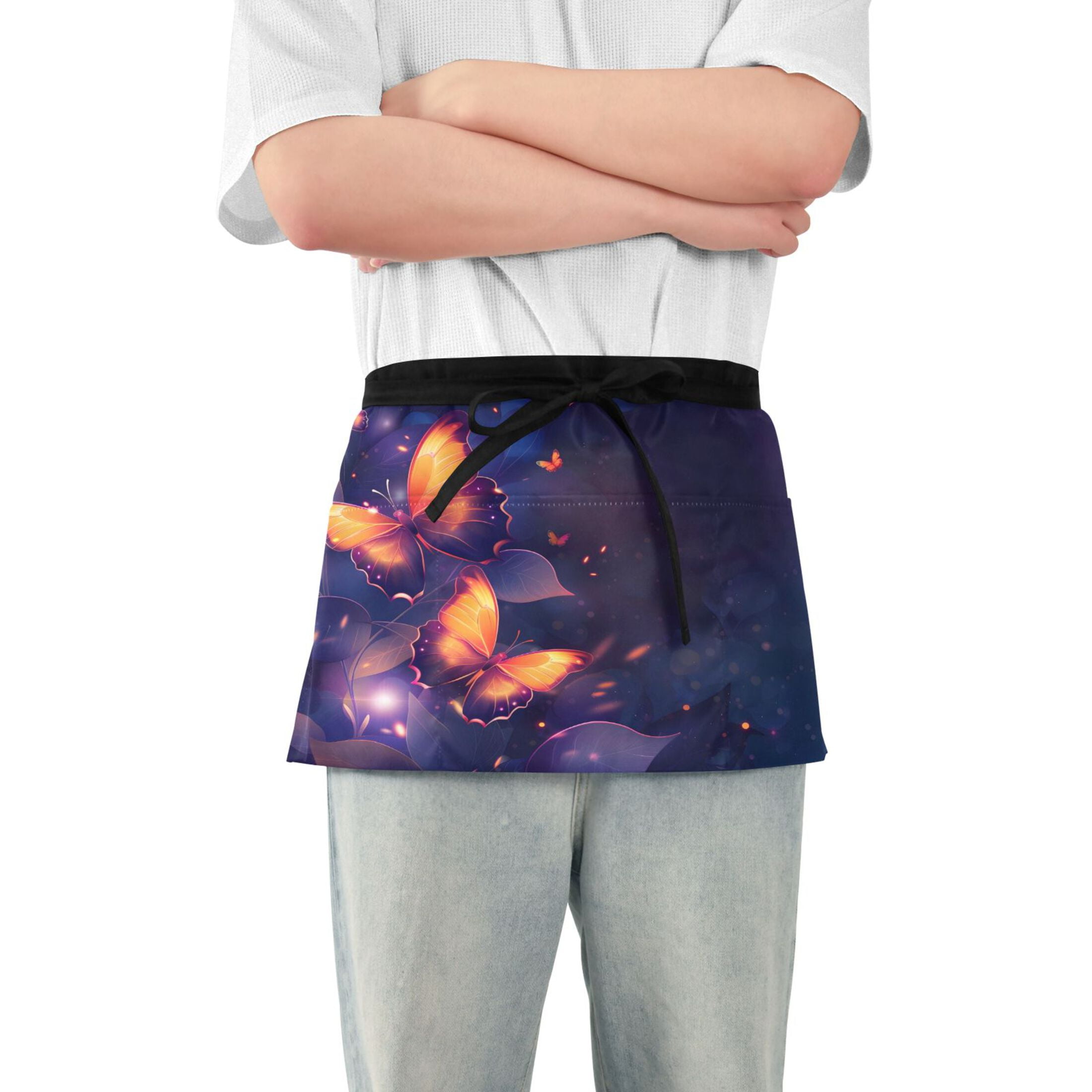 Glow Light Butterflies Server Apron with 3 Pockets Waterproof Waitress ...