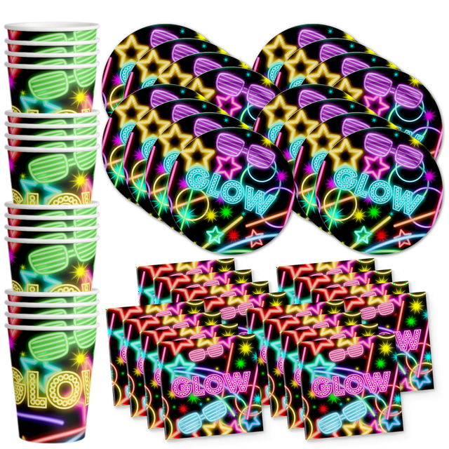 Neon Glow Light Theme Decor for Birthday Party: Tableware Set with ...