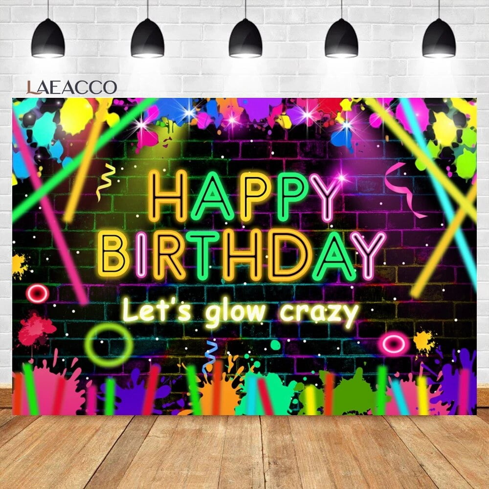 Glow Neon Birthday Backdrop Glowing in The Dark Brick Wall olorful ...