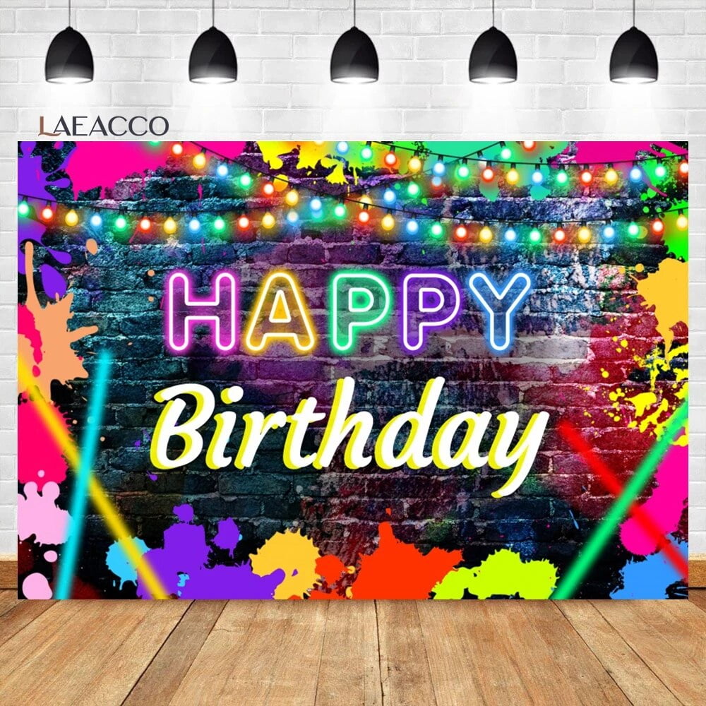 Glow Neon Birthday Backdrop Glowing in The Dark Brick Wall olorful ...