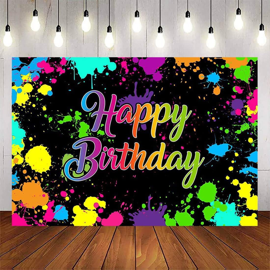Glow Neon Birthday Backdrops Glow in The Dark Happy Birthday Party ...