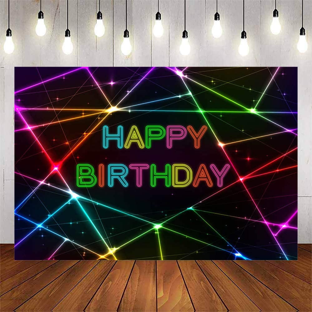 Glow Neon Birthday Background Neon Lights Happy Birthday Backdrop Let's ...