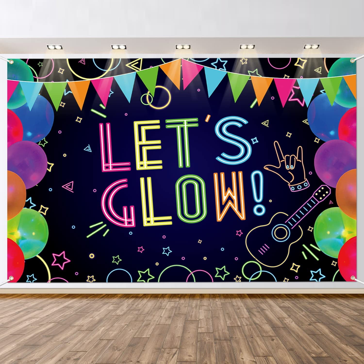 Glow Neon Birthday Party Backdrop - Glow in The Dark Let's Glow Banner ...