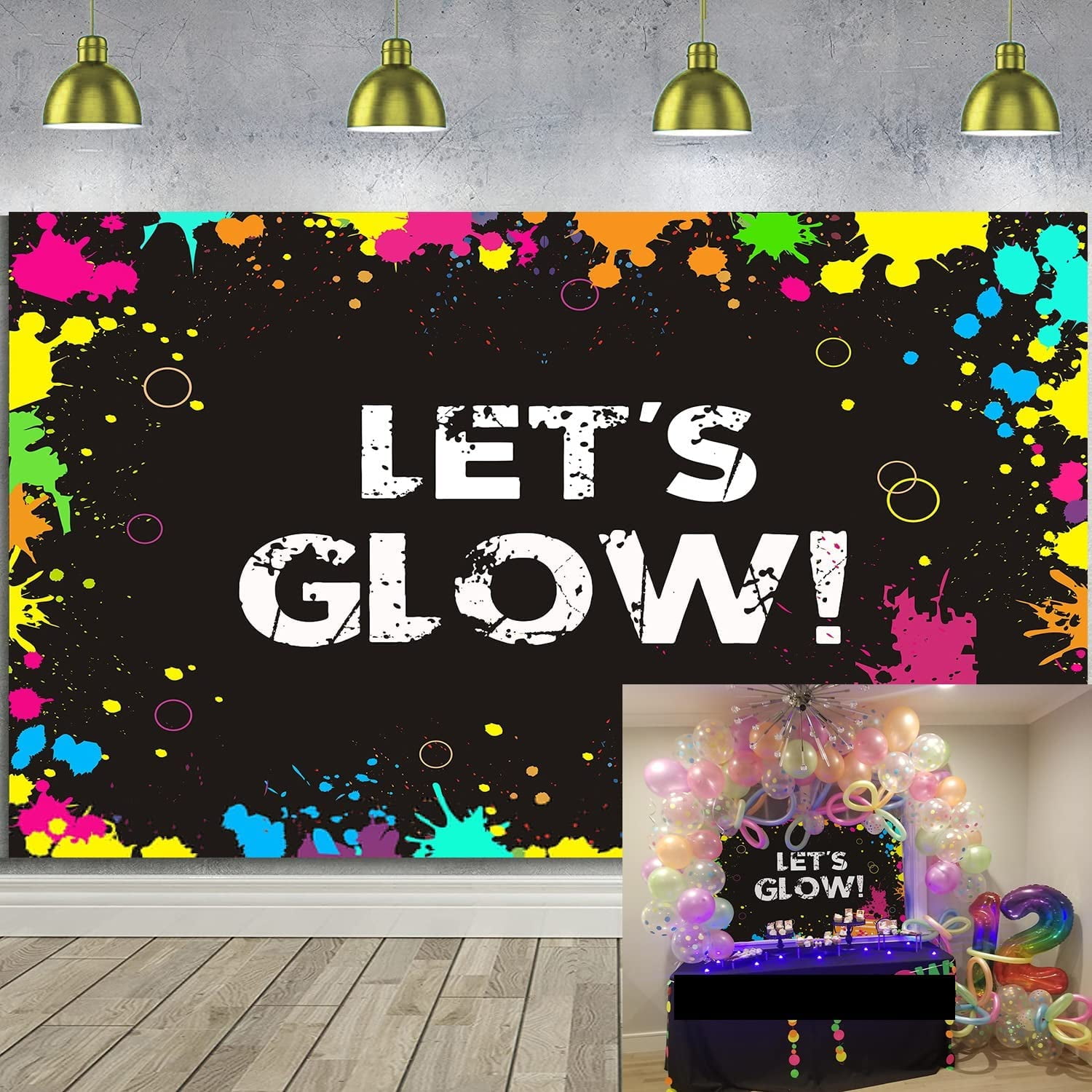 Glow Neon Party Backdrop Let's Glow Splatter Photography Background ...