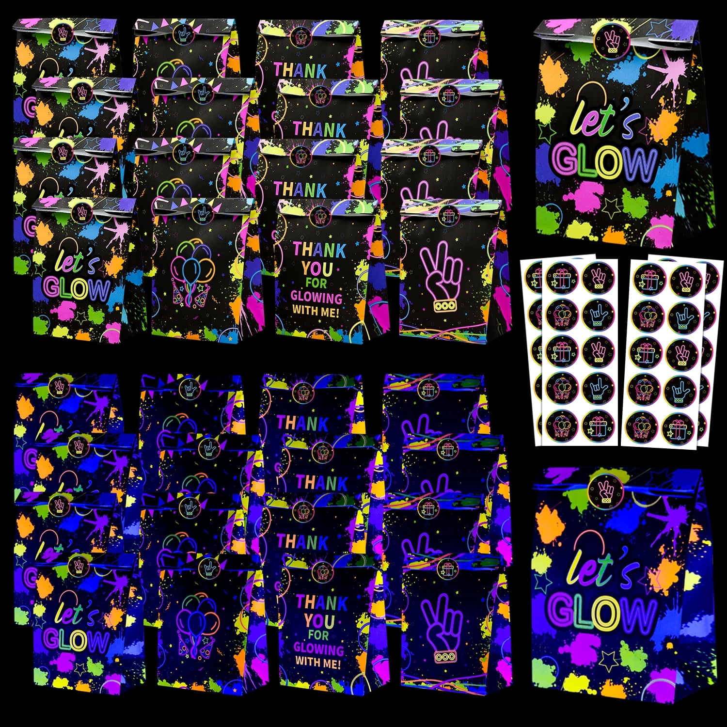 Glow Neon Party Gift Bags - 40 Pcs Goodie Bags Party Favor Bags with ...
