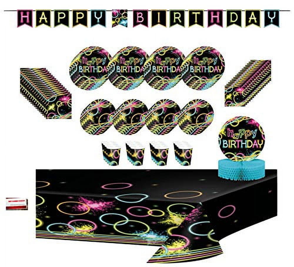 Glow Neon Party Jumbo Deluxe Birthday Supplies Super Bundle Pack for 16 ...