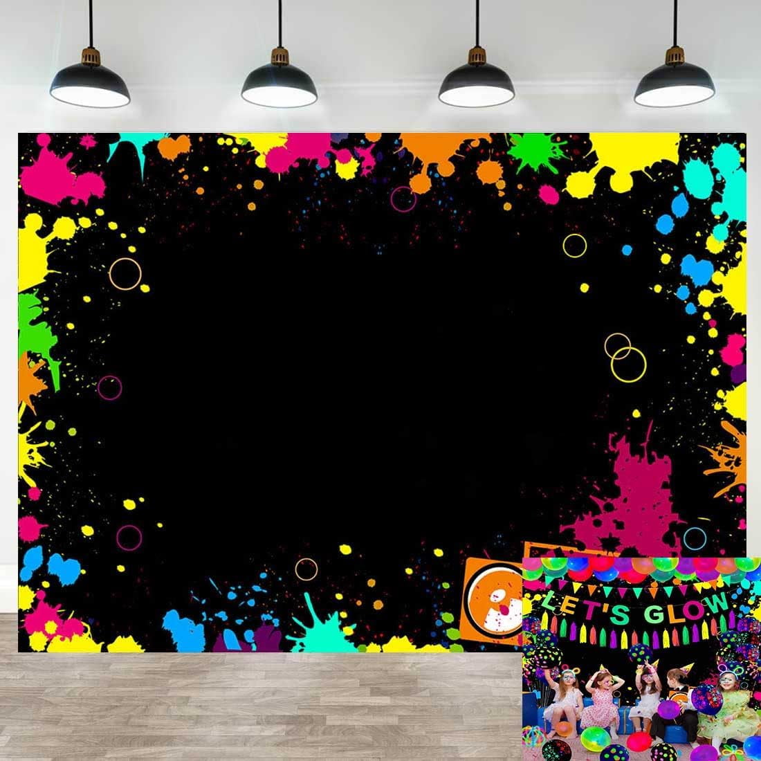 Glow Neon Party Photography Backdrop Let'S Glow Splatter Photo Backdrop ...