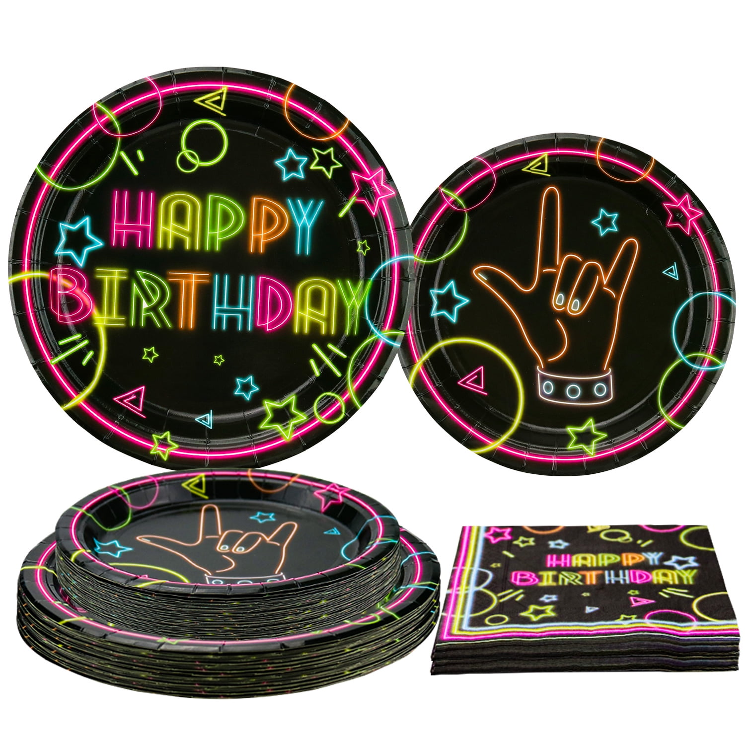 Glow Neon Party Supplies - Glow in the Dark Happy Birthday Plates and ...