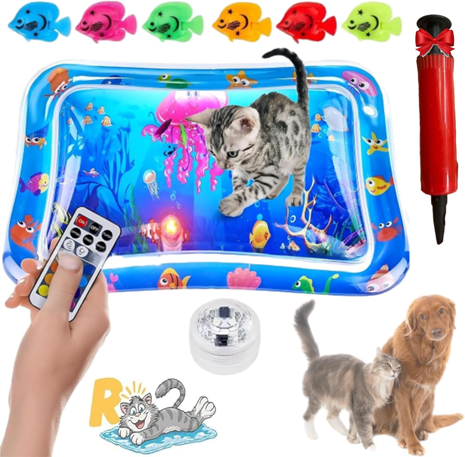 Glow Pad for Cats, Multi-color Lighted Cat Water Play Mat with Floating ...