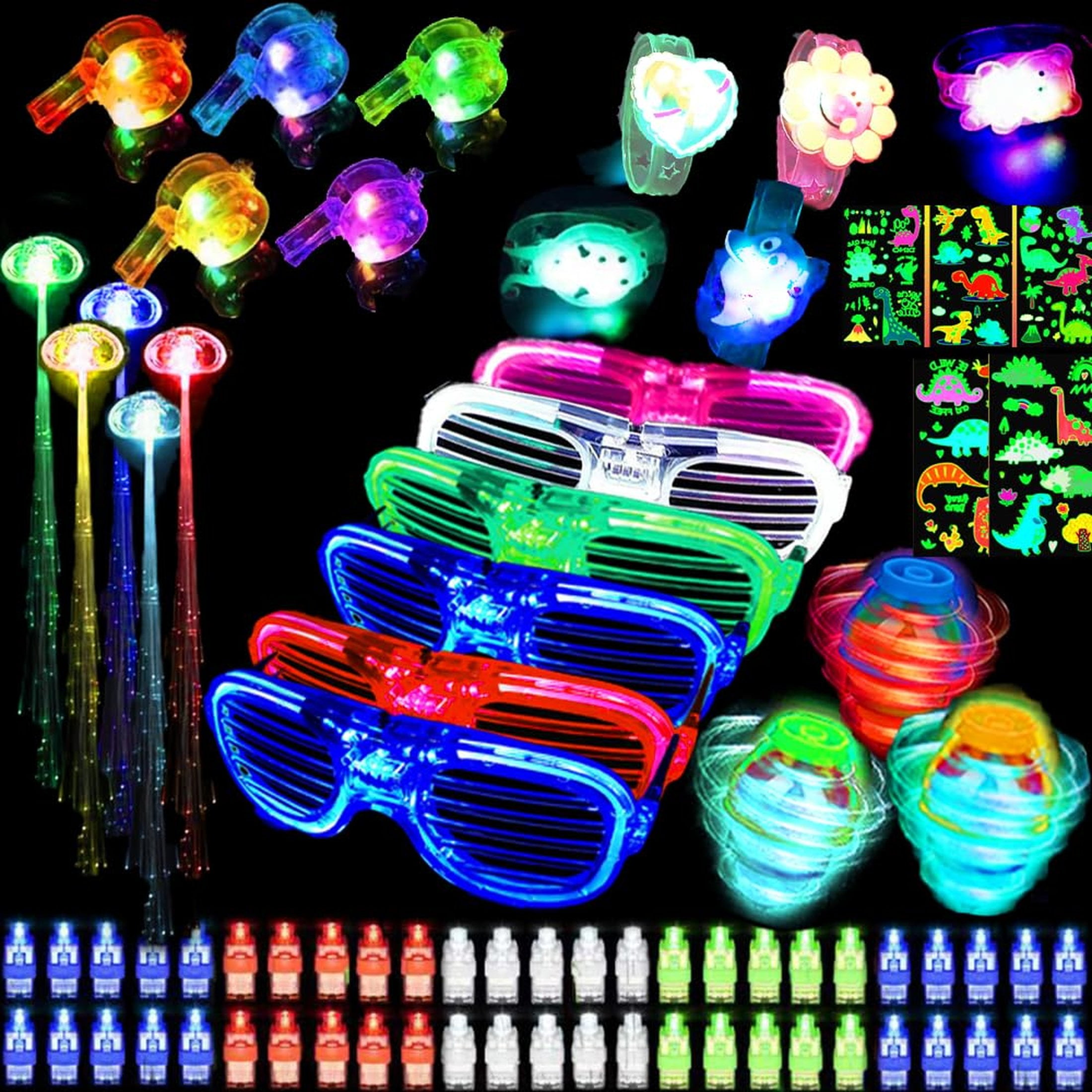 Glow Party Pack: LED Bracelets, Flashing Glasses, Spinning Toys, Hair ...