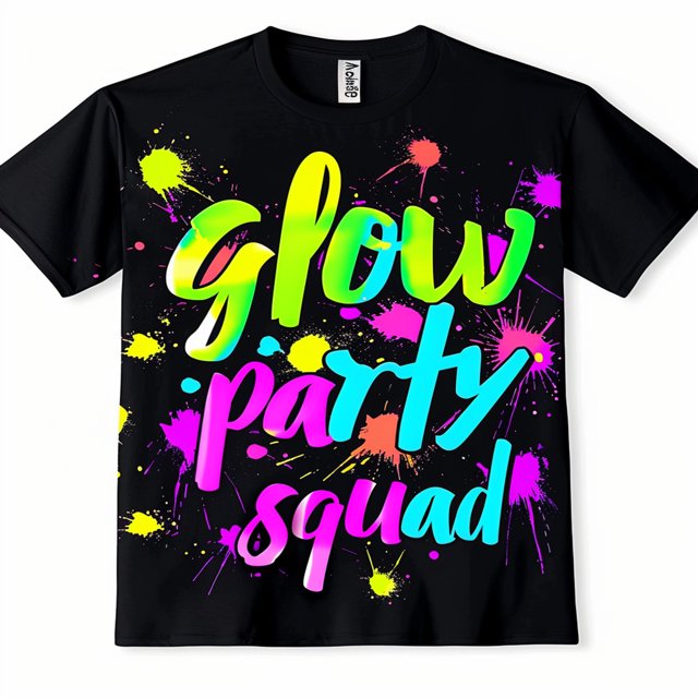Glow Party Squad Paint Splatter Design Black T Shirt Vibrant Cute and ...