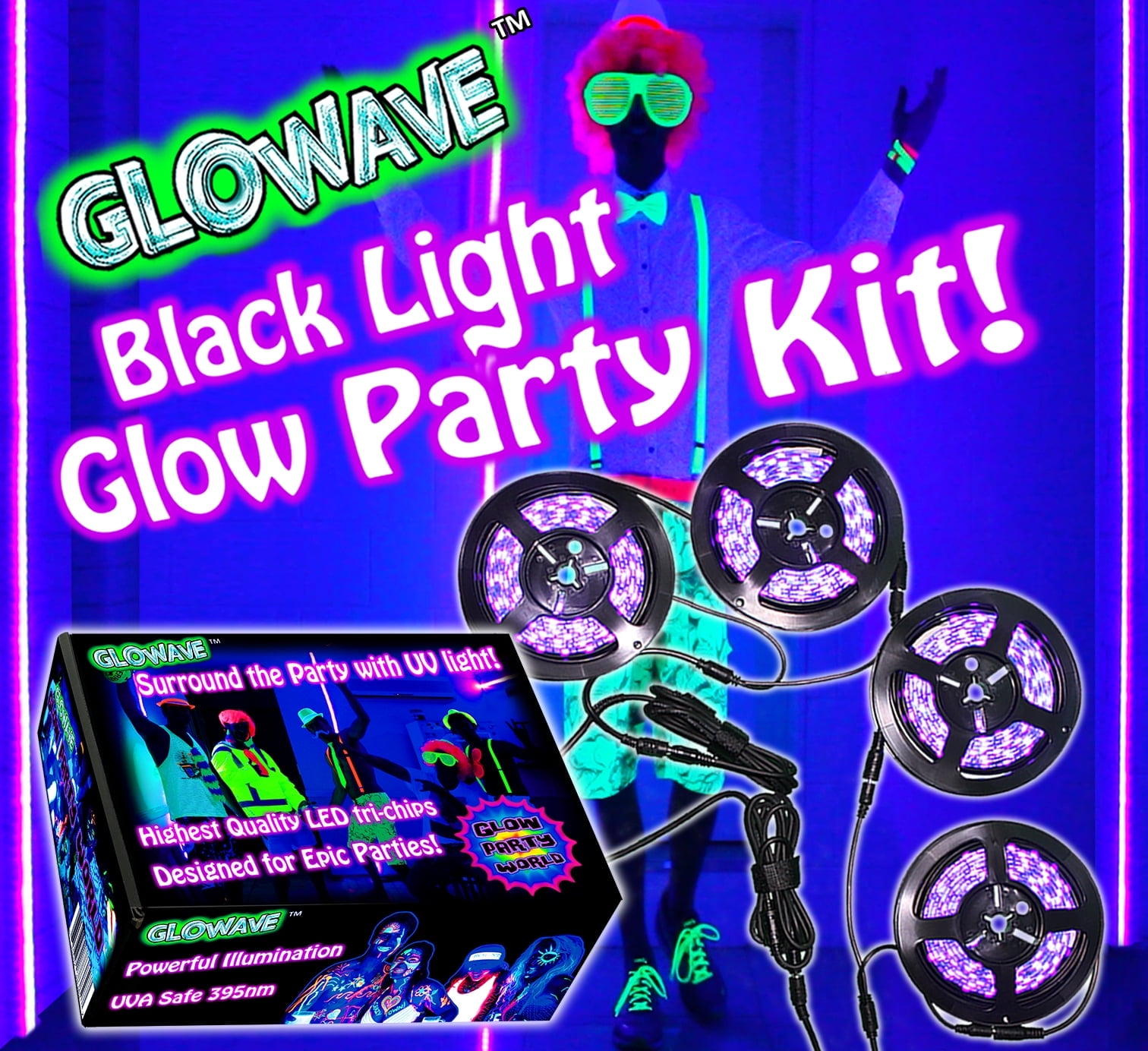 Glow Party World Black Lights for a Glow Party! Large LED UV Blacklight ...