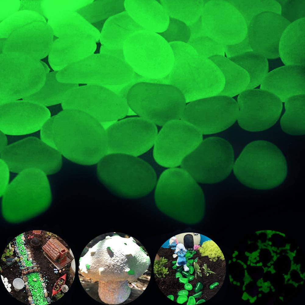 Glow Pebbles Green, 300 pcs Green Glowing Rocks for Outdoor Decor ...