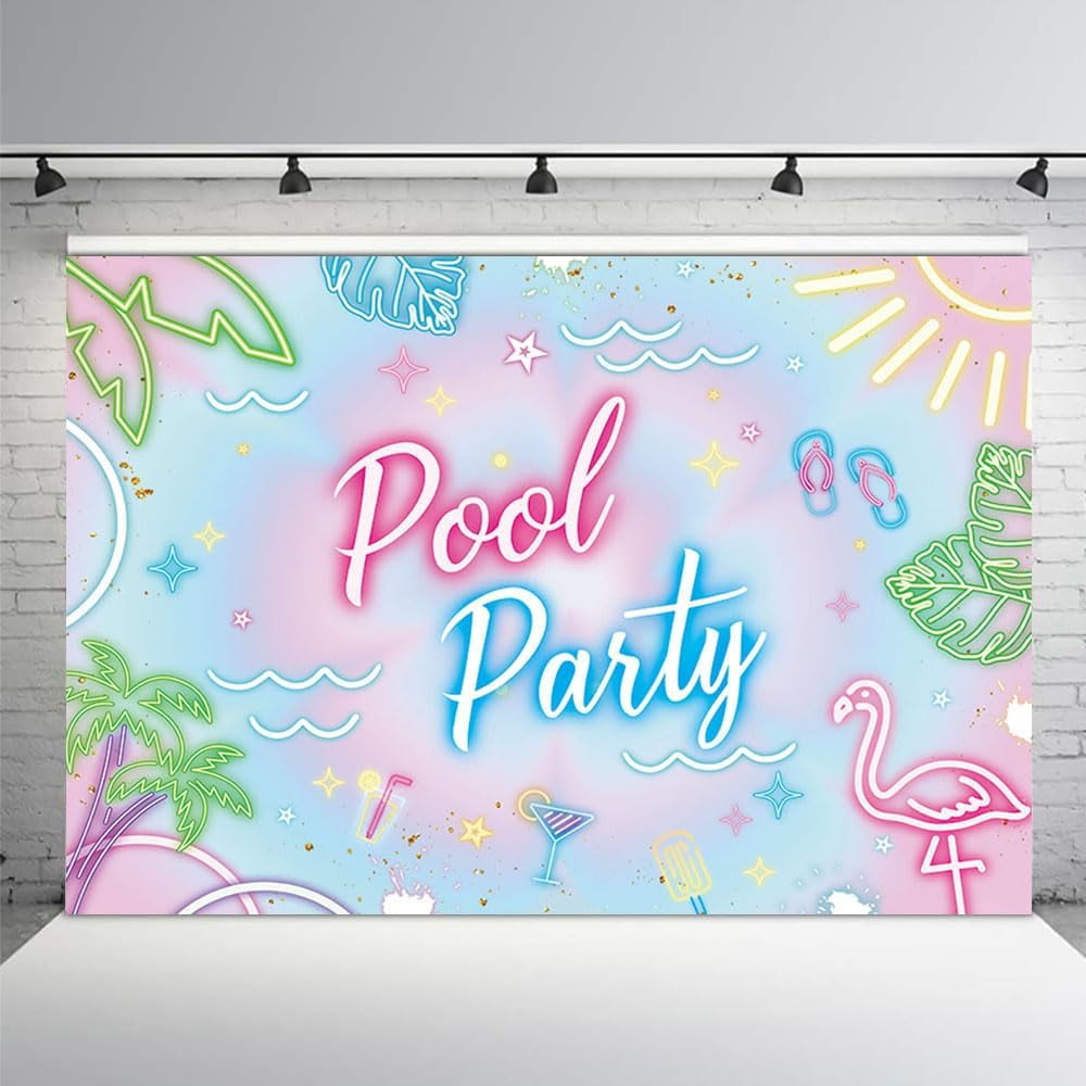 Glow Pool Party Backdrop Pink Neon Themed Birthday Pool Party ...