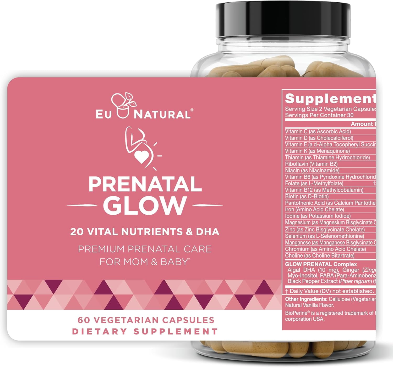 Glow Prenatal Vitamins - 25 Nutrients for Pregnancy & Fetal Development ...