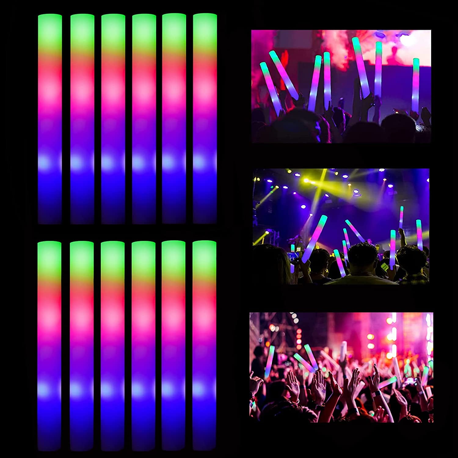 Glow Sticks Bulk, 52 Pcs LED Foam Sticks Light Up Batons Party Favors ...