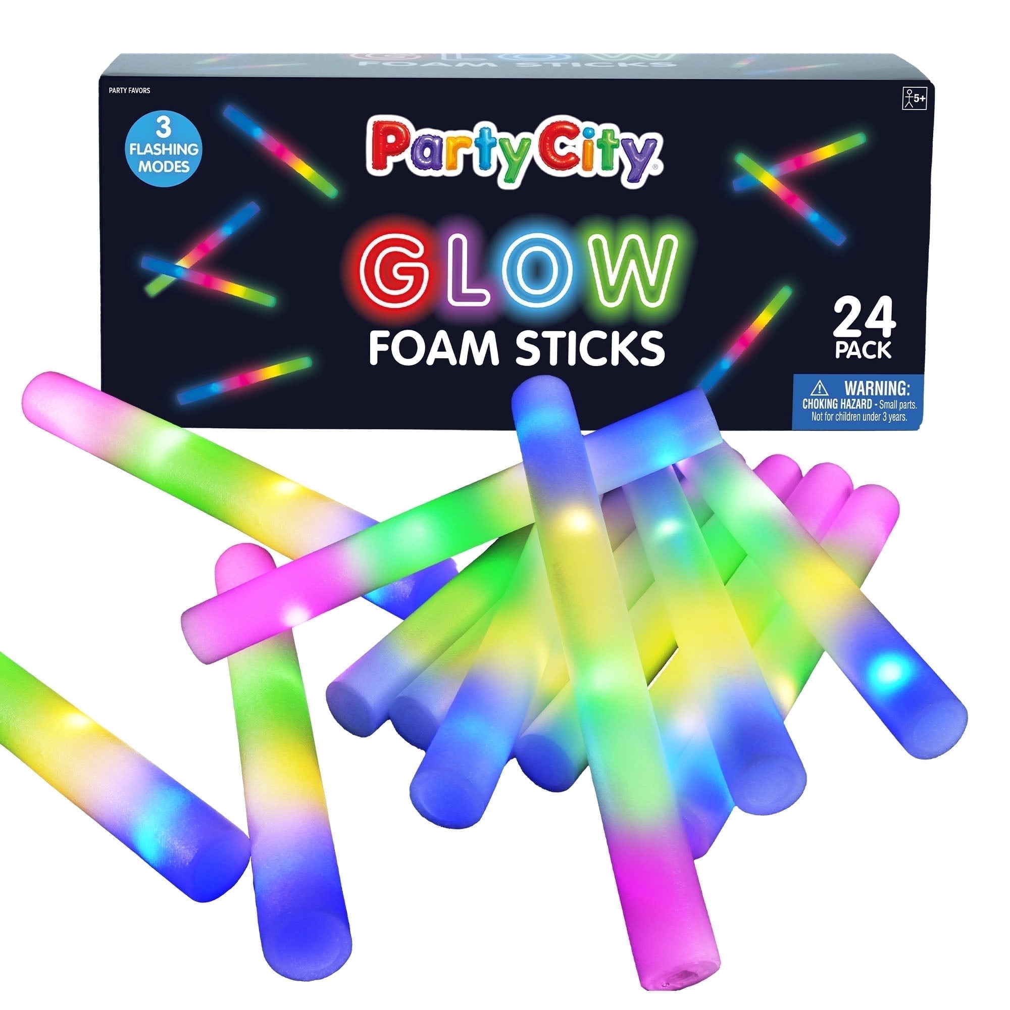 Party City 14 Inch Glow Sticks Foam, Bright Multi-Color LED Lights, 3 ...