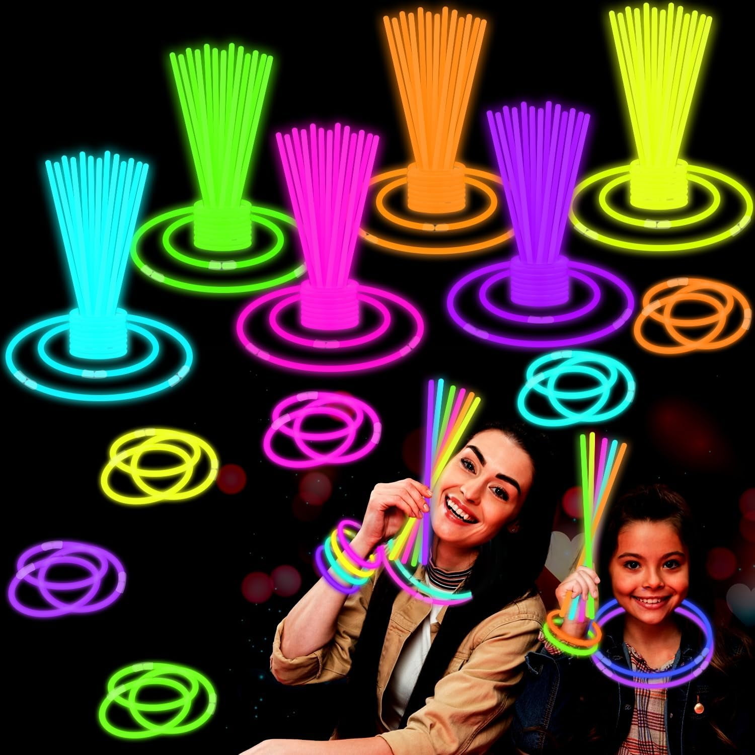 Glow Sticks Party Pack 8"-50,4th of July Light up Bracelets & Necklaces ...