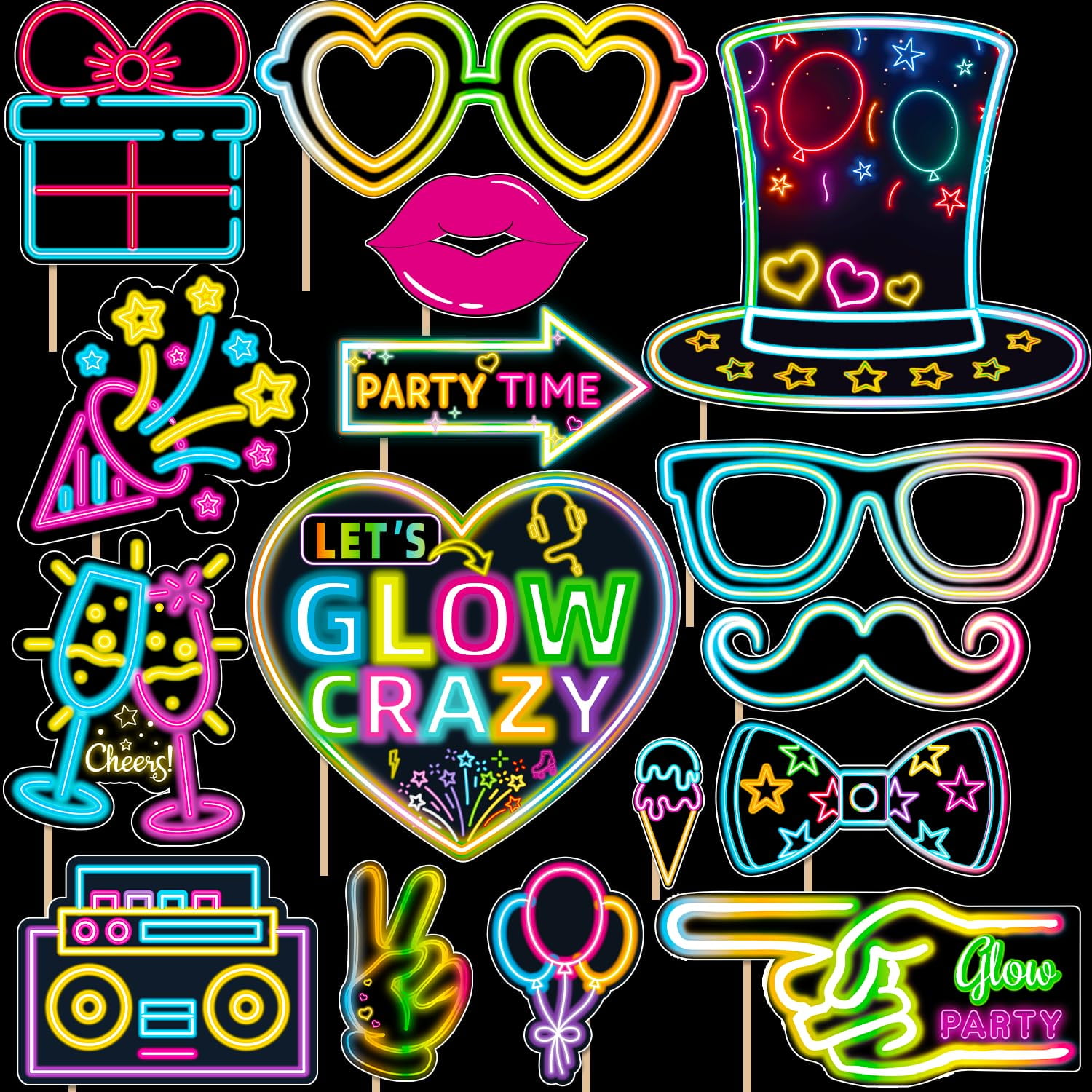 Glow in The TWE5 Dark Party Supplies Photo Booth Props Neon Party ...