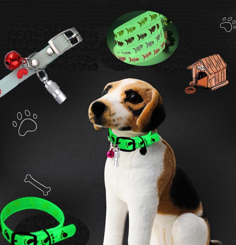 Glow in The Dark Collar with Bell,Self-Lighting Collar Light up Puppy ...