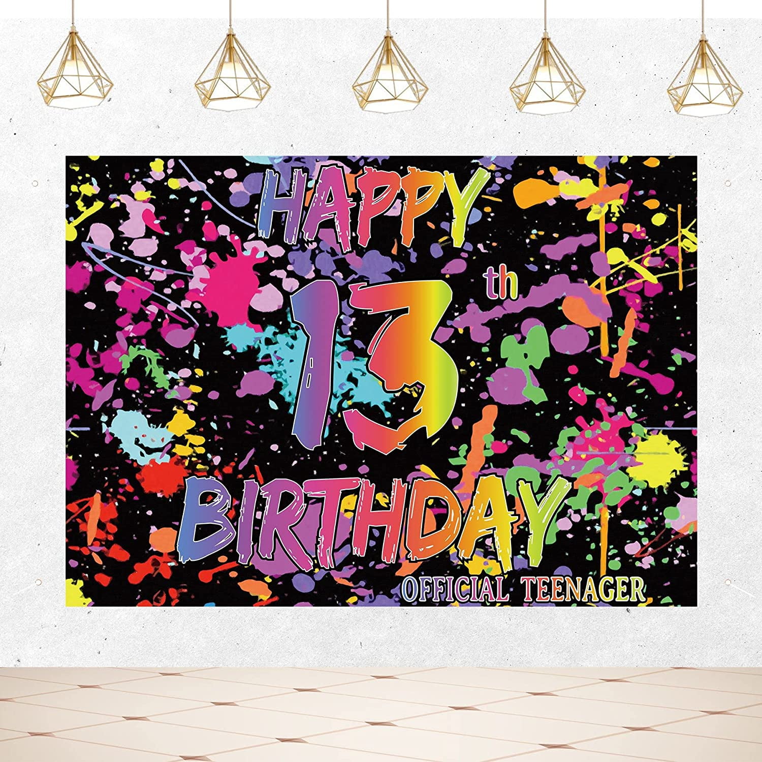 Glow in The Dark Happy 13th Birthday Decorations Backdrop Banner for ...