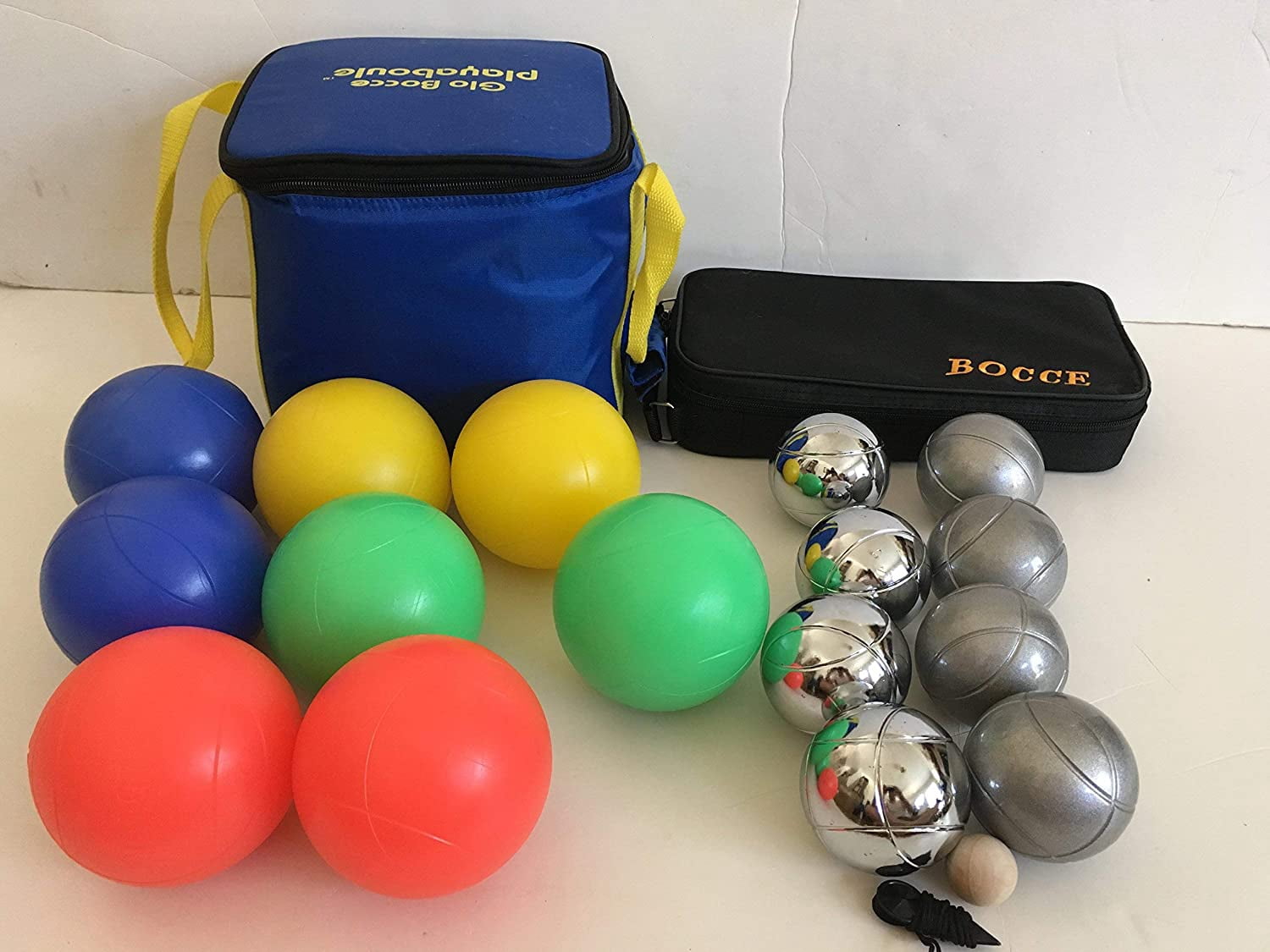 Glow in Dark Bocce Set and 73mm Metal Bocce/Petanque 8 Ball Set with 4 ...