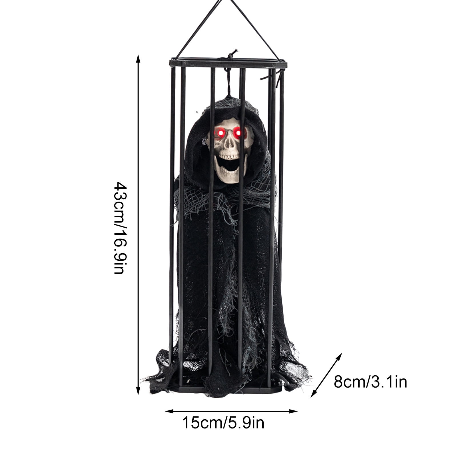 Glow-in-Dark Halloween Skull Decor - Hanging Prison Cage Prop for ...