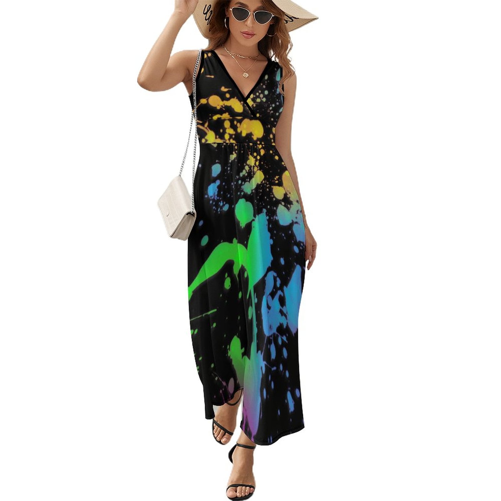 Glow in Dark Splatter Neon Dress Spring Streetwear Boho Beach Long ...