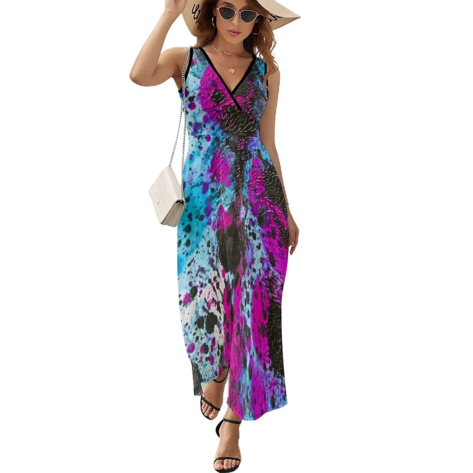 Glow in Dark Splatter Neon Dress Summer Streetwear Bohemia Long Dresses ...