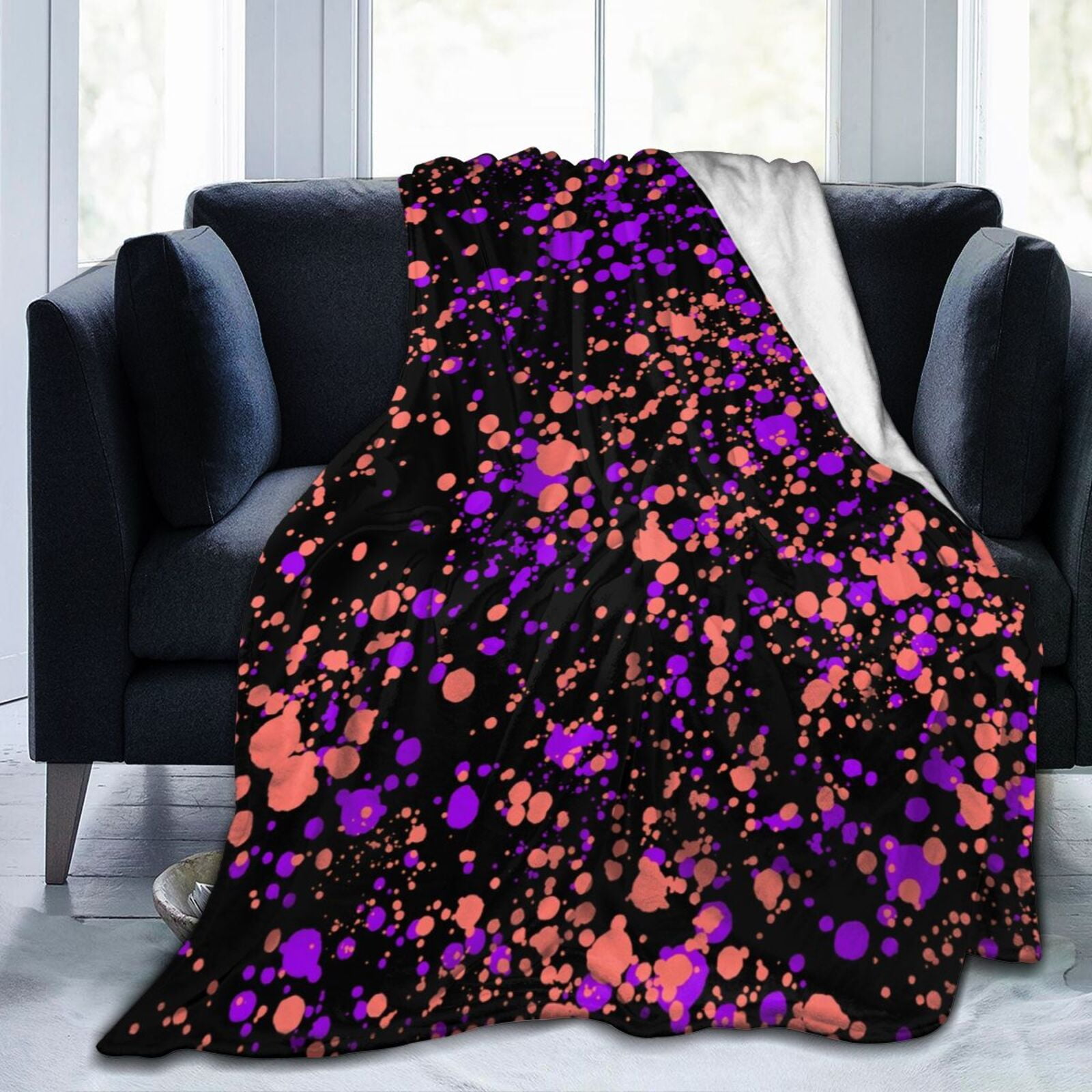 Glow in Dark Splatter Neon Throw Blanket Soft Cozy Warm Durable Fuzzy ...