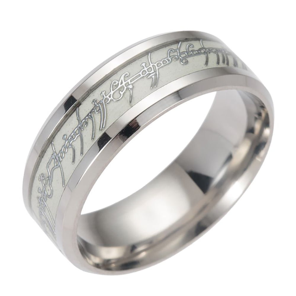 Glow in Dark Wedding Band One Ring Blue Stainless Women Men Ginger Lyne ...