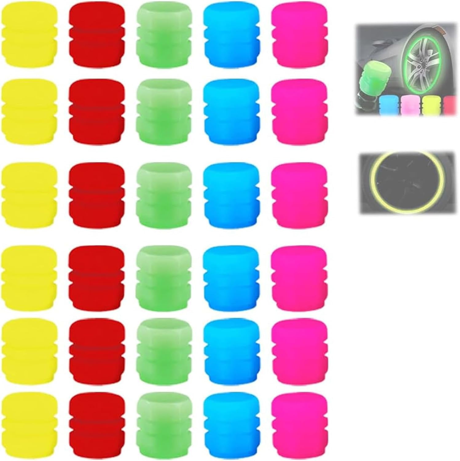 Glow-in-The-Dark Car Tire Valve Cap Set, Fluorescent Luminous Valve ...
