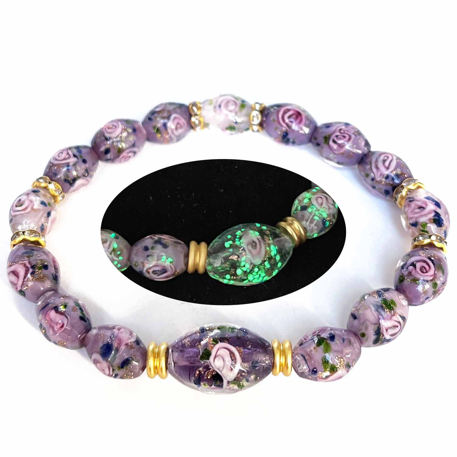 Glow in The Dark Firefly Beads Bracelet, Handmade in USA, Barrel Shaped ...