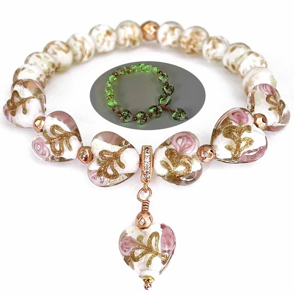 Glow in The Dark Firefly Beads Bracelet, Handmade in USA, Heart Shaped ...
