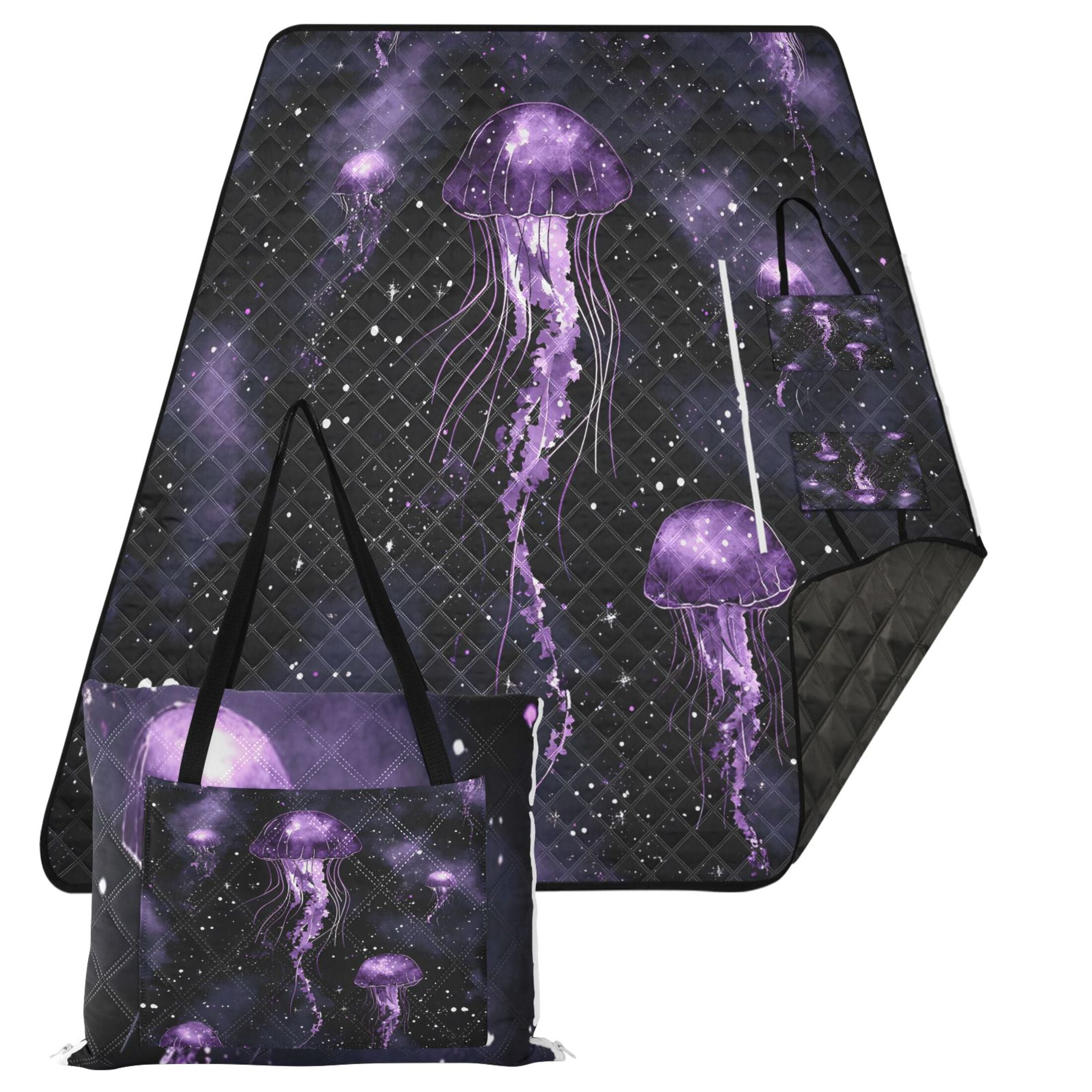 Glow in The Dark Jellyfish 60x80in Waterproof Picnic Mat, Foldable ...