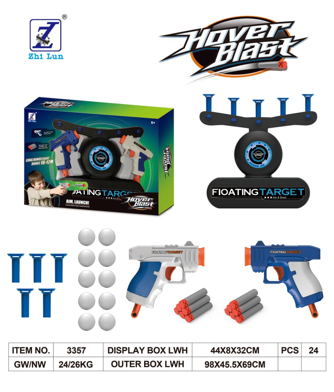 Glow-in-The-Dark Kids Toy Set, USB 2in1 Luminous Electric Hover Target Practice and Target Set ...