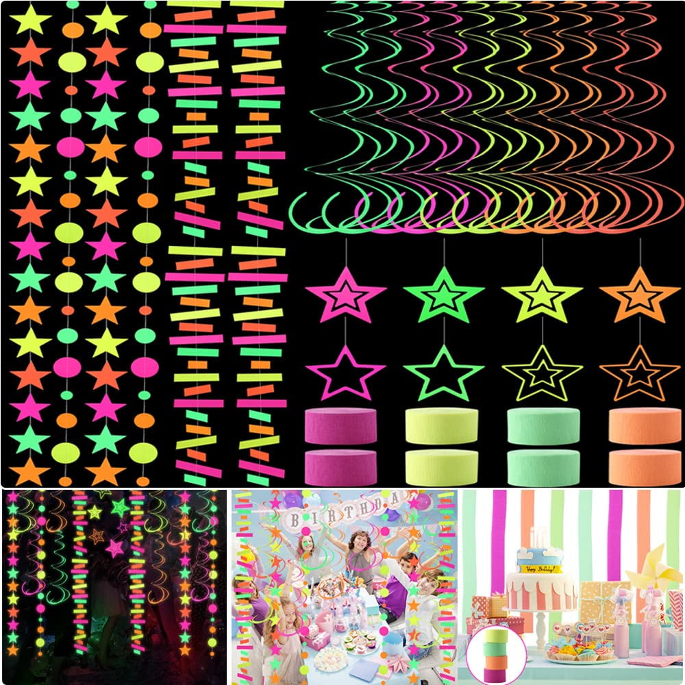 Glow in The Dark Neon Streamers Garlands Kit, Dance Party Black Light ...