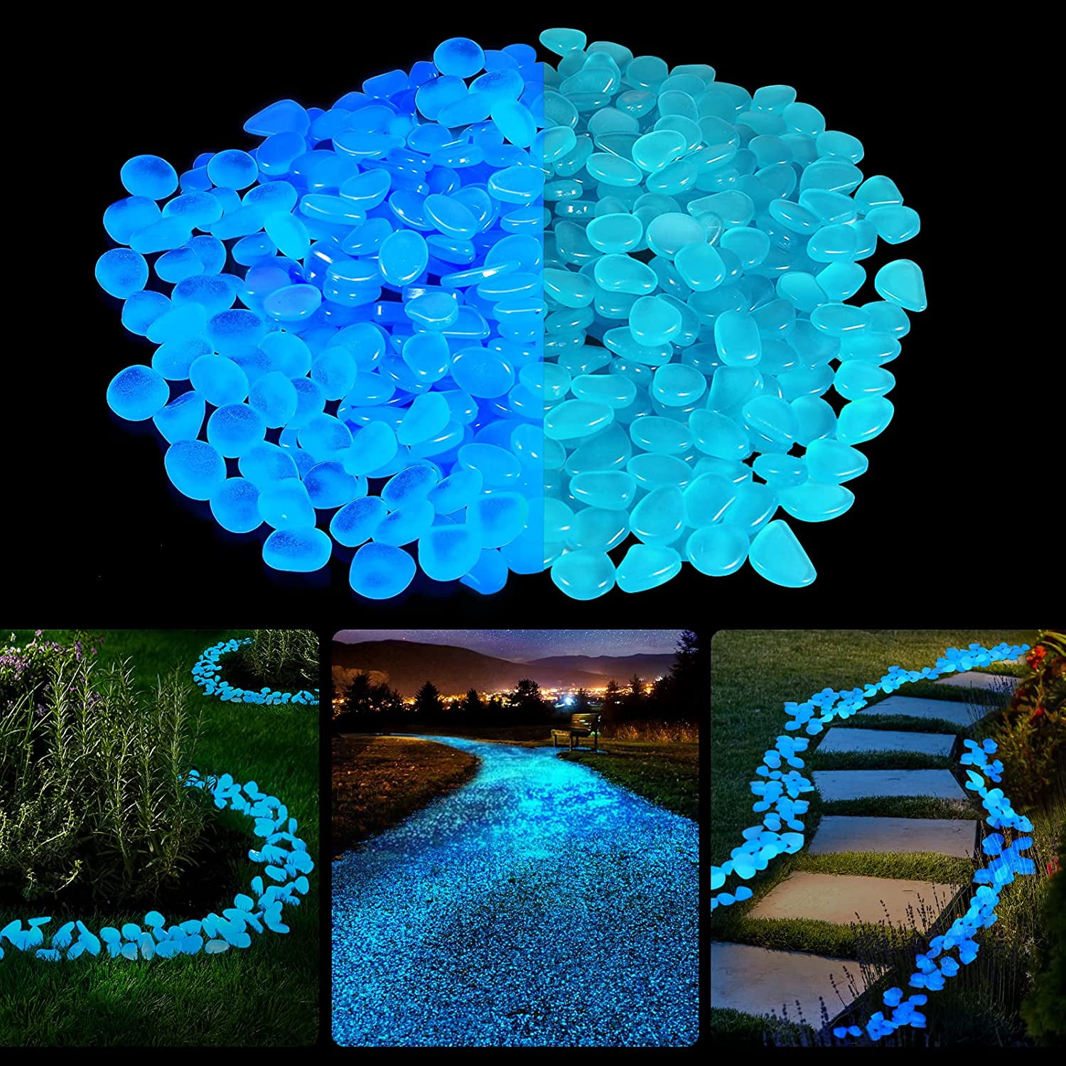 Glow in The Dark Rocks, 100 pcs Blue Glowing Rocks for Outdoor Decor ...